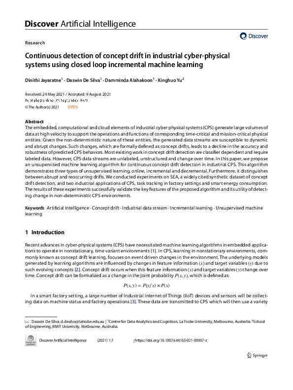 (PDF) Continuous detection of concept drift in industrial cyber-physical systems using closed ...