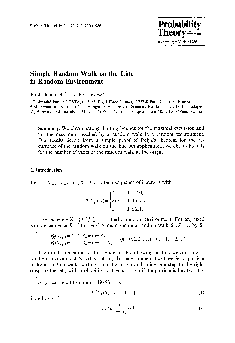 (PDF) Simple random walk on the line in random environment