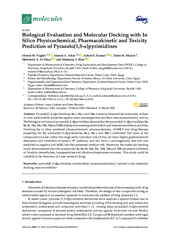 (PDF) Biological Evaluation and Molecular Docking with In Silico ...