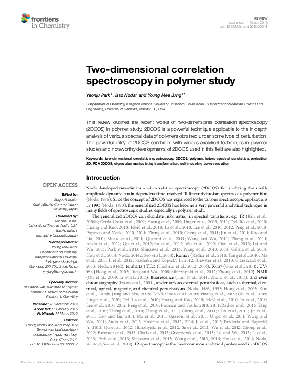 (PDF) Two-dimensional correlation spectroscopy in polymer study