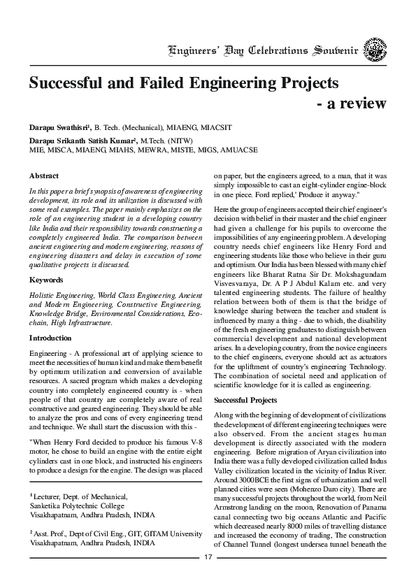 (PDF) Successful and Failed Engineering Projects - A review
