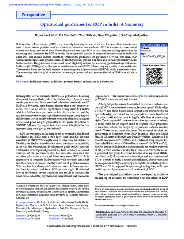 (PDF) Operational guidelines for ROP in India: A summary