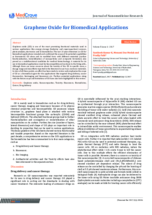 (PDF) Graphene Oxide for Biomedical Applications