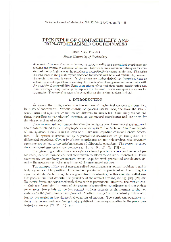 (PDF) Principle of Compatibility and Non-Generalised Coordinates | Dinh ...