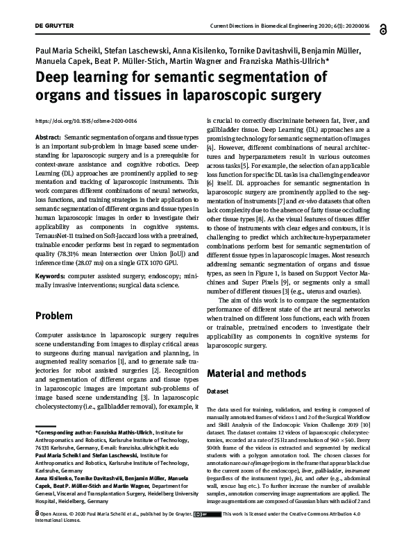 (PDF) Deep learning for semantic segmentation of organs and tissues in laparoscopic surgery