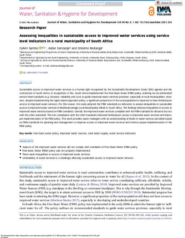 (PDF) Assessing inequalities in sustainable access to improved water ...
