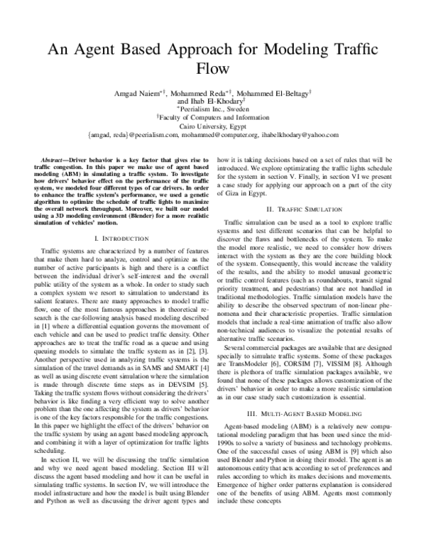(PDF) An agent based approach for modeling traffic flow
