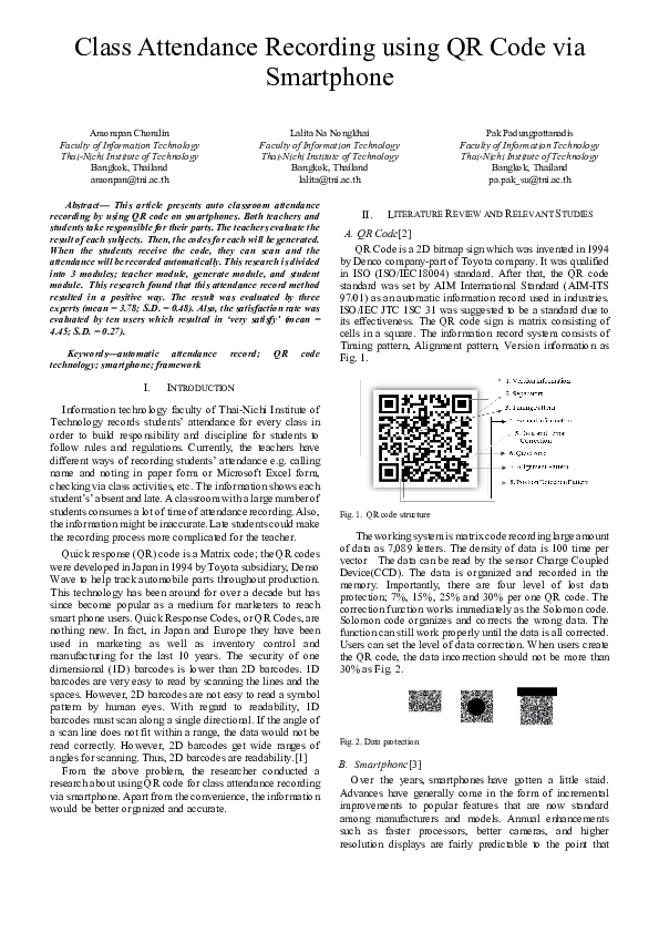 (PDF) Class Attendance Recording using QR Code via Smartphone