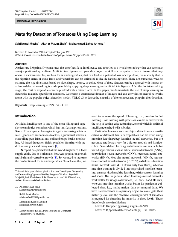 (PDF) Maturity Detection of Tomatoes Using Deep Learning