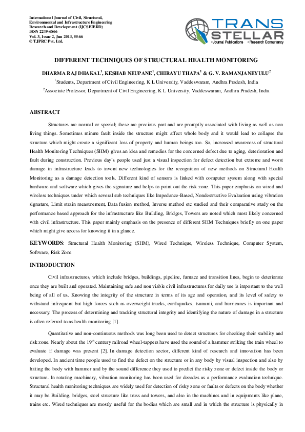 (PDF) Different Techniques of Structural Health Monitoring