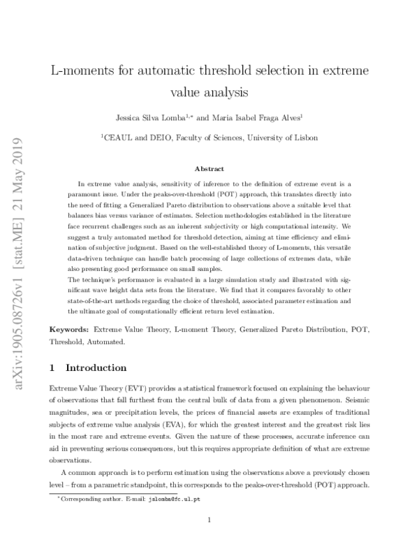 (PDF) L-moments for automatic threshold selection in extreme value analysis