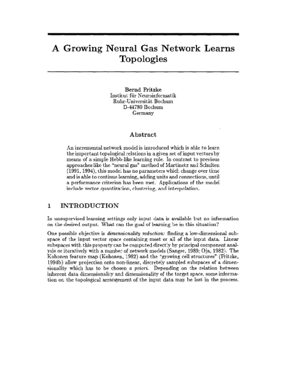 (PDF) A growing neural gas network learns topologies