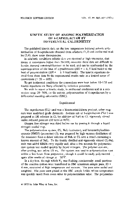 (PDF) Kinetic study of anionic polymerization of 6-caprolactam by ...
