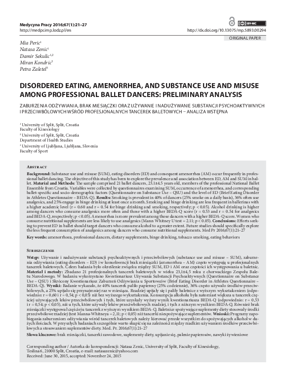 (PDF) Disordered eating, amenorrhea, and substance use and misuse among ...