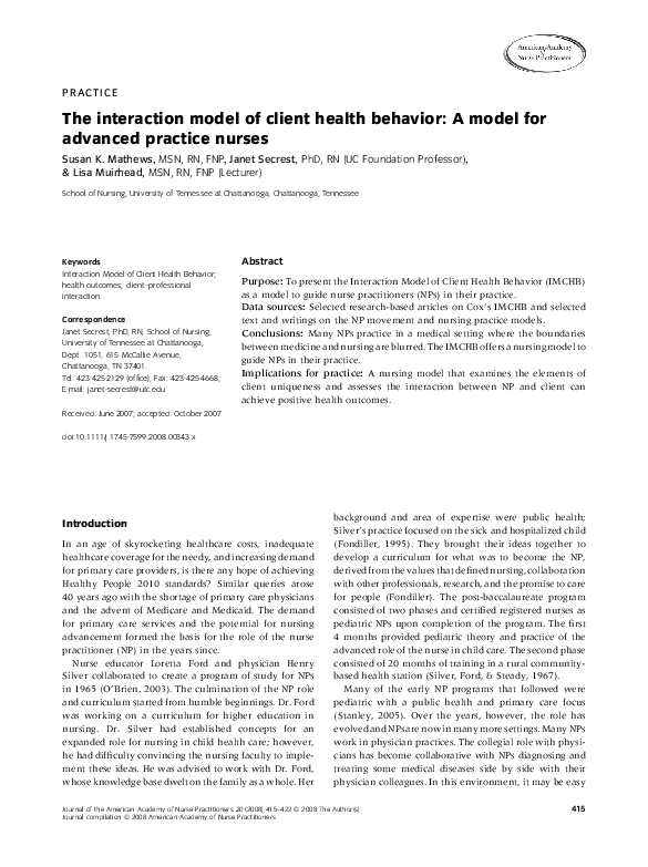 (PDF) The interaction model of client health behavior: A model for ...
