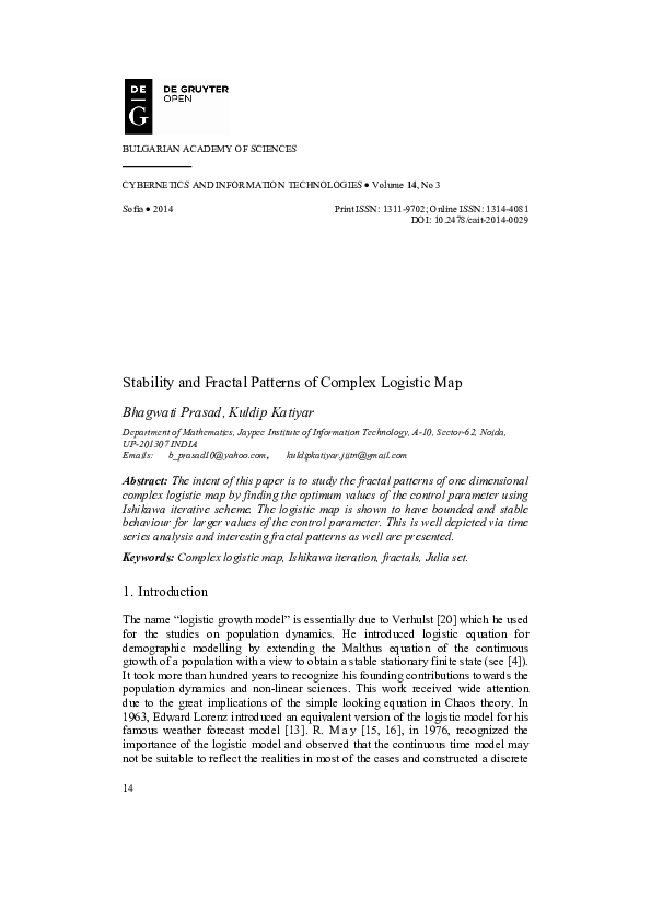 (PDF) Stability and Fractal Patterns of Complex Logistic Map