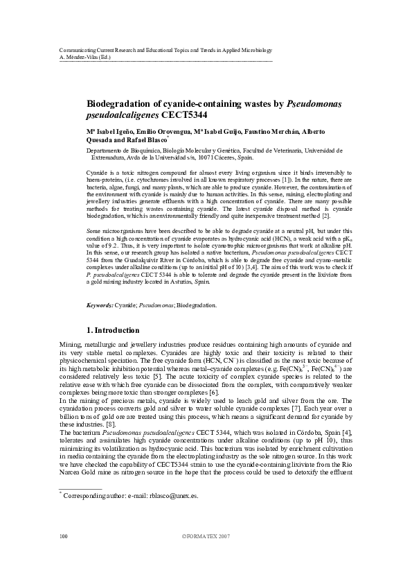 (PDF) Biodegradation of cyanide-containing wastes by Pseudomonas ...