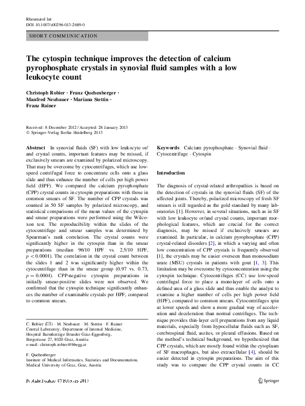 (PDF) The cytospin technique improves the detection of calcium ...