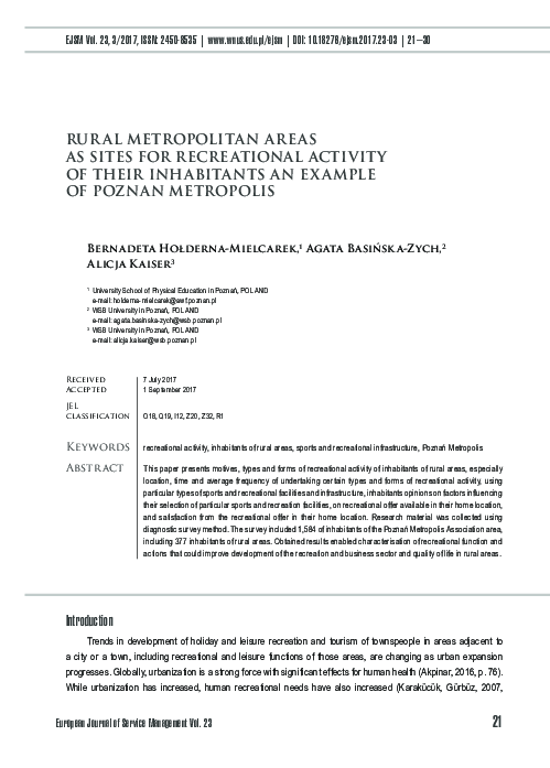 (PDF) Rural Metropolitan Areas as Sites for Recreational Activity of ...