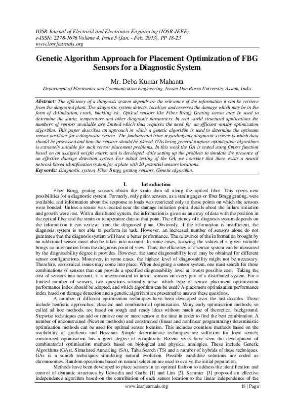 Pdf Genetic Algorithm Approach For Placement Optimization Of Fbg