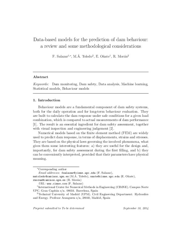 (PDF) Data-Based Models for the Prediction of Dam Behaviour: A Review ...