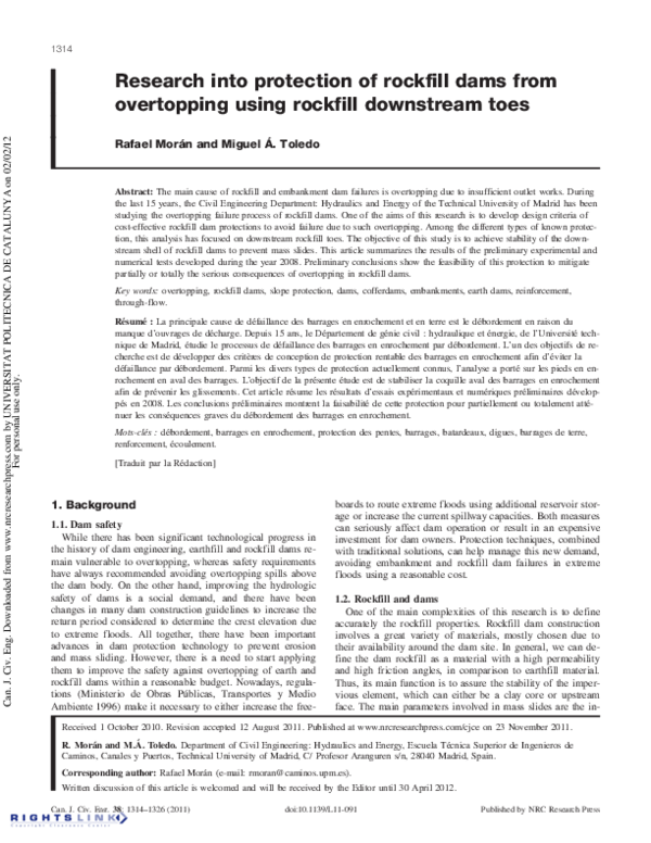 (PDF) Research into protection of rockfill dams from overtopping using ...