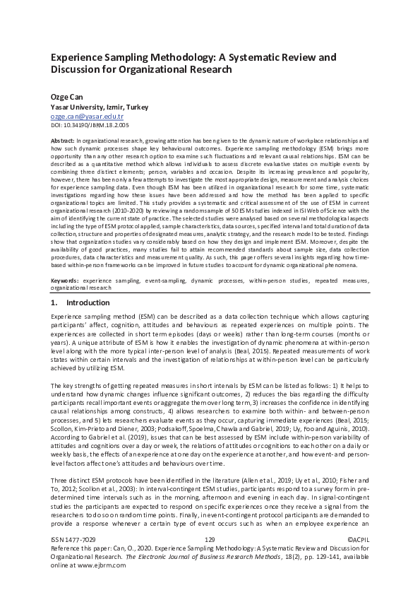 (PDF) Experience Sampling Methodology: A Systematic Review and ...