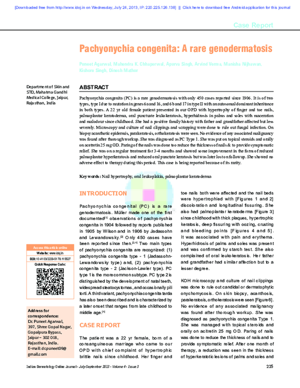 (PDF) Pachyonychia congenita: A rare genodermatosis
