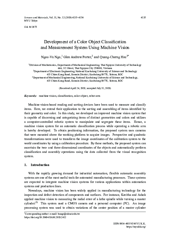 (PDF) Development of a Color Object Classification and Measurement ...