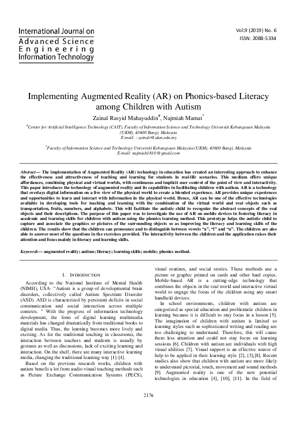 (PDF) Implementing Augmented Reality (AR) on Phonics-based Literacy among Children with Autism