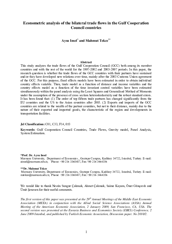 (PDF) Econometric analysis of the bilateral trade flows in the Gulf ...