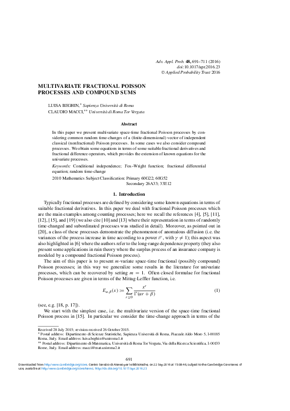 (PDF) Multivariate fractional Poisson processes and compound sums