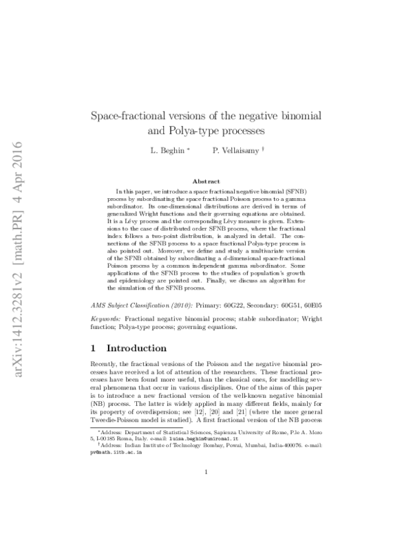 (PDF) Space-Fractional Versions of the Negative Binomial and Polya-Type Processes