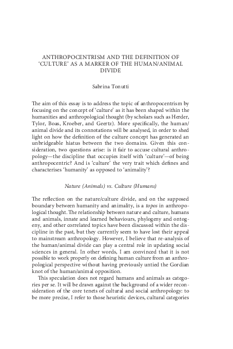 (PDF) Anthropocentrism And The Definition Of ‘Culture’ As A Marker Of ...