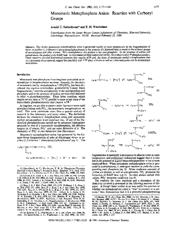 (PDF) Monomeric metaphosphate anion: reaction with carbonyl groups ...