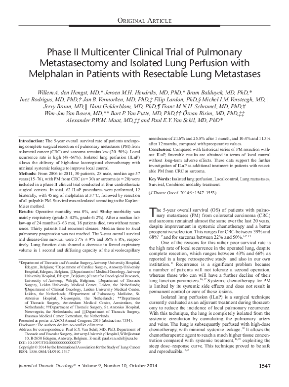 (PDF) Phase II Multicenter Clinical Trial of Pulmonary Metastasectomy ...