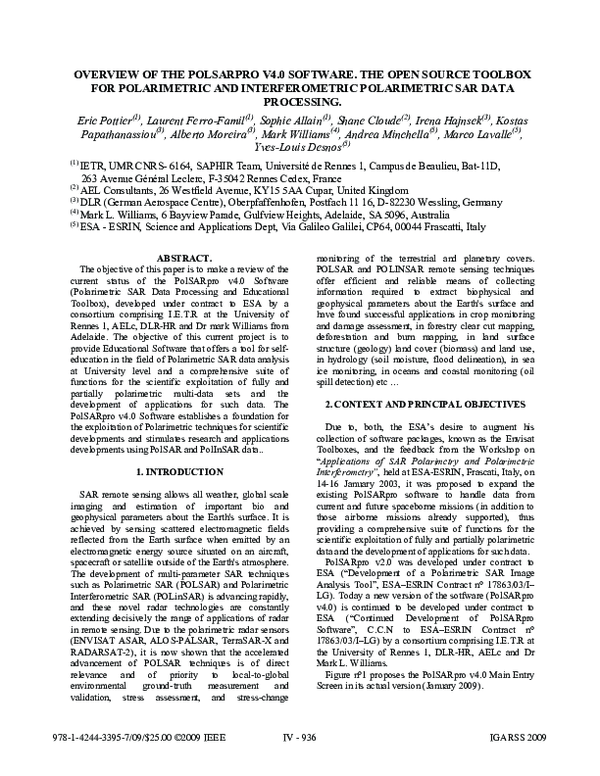 Pdf Overview Of The Polsarpro V40 Software The Open Source Toolbox For Polarimetric And