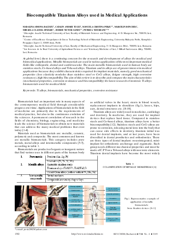 (PDF) Biocompatible Titanium Alloys used in Medical Applications