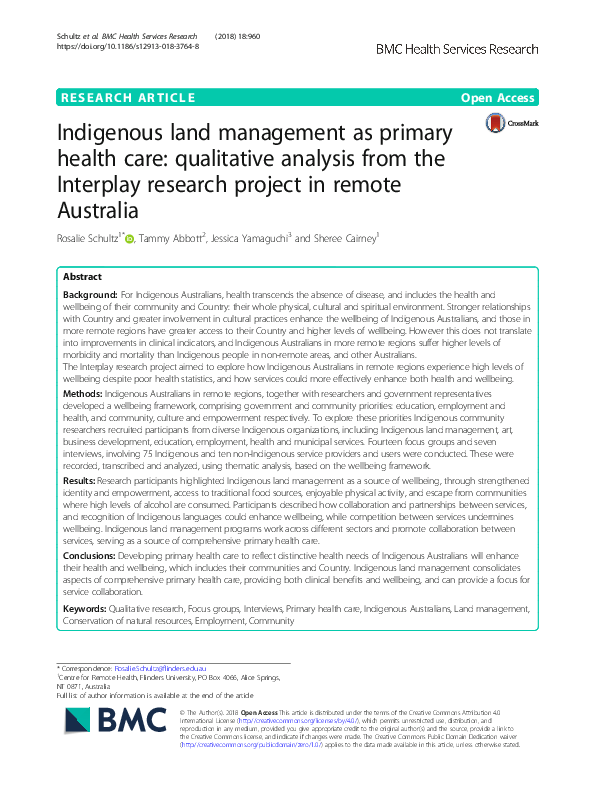 (PDF) Indigenous land management as primary health care: qualitative ...