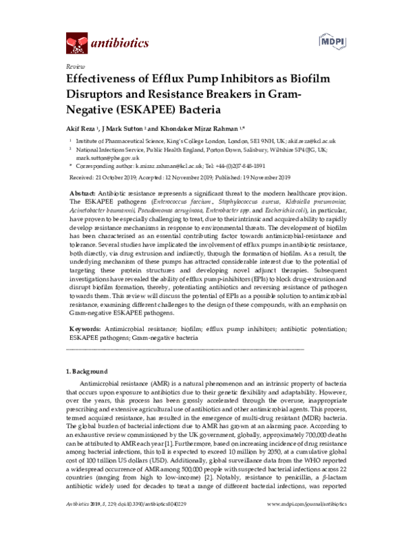 (PDF) Effectiveness of Efflux Pump Inhibitors as Biofilm Disruptors and ...