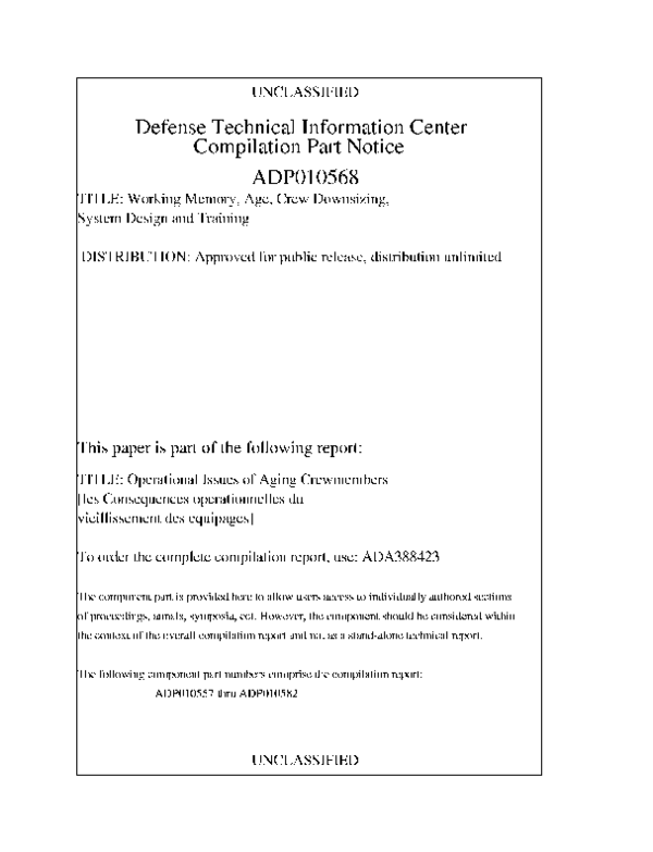 (PDF) Working Memory, Age, Crew Downsizing, System Design and Training ...