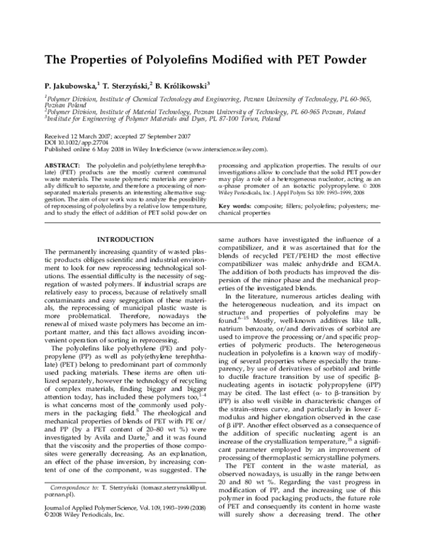 (PDF) The properties of polyolefins modified with PET powder | Tomasz ...
