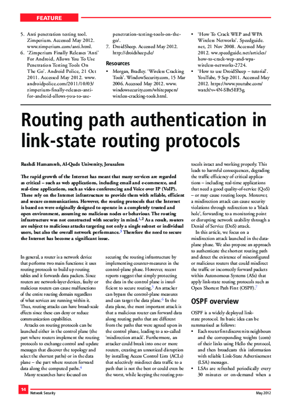 Pdf Routing Path Authentication In Link State Routing Protocols Rushdi A Hamamreh