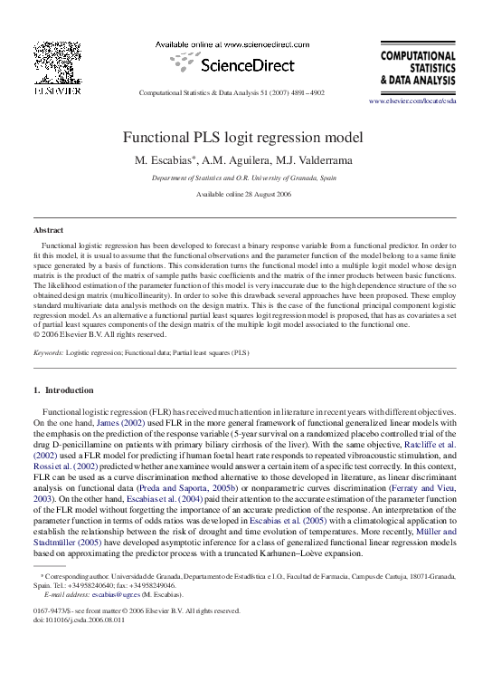 (PDF) Functional PLS logit regression model