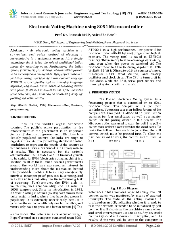 (PDF) IRJET- Electronic Voting Machine using 8051 Microcontroller