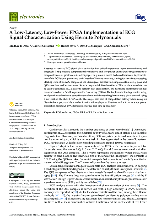 Pdf A Low Latency Low Power Fpga Implementation Of Ecg Signal Characterization Using Hermite
