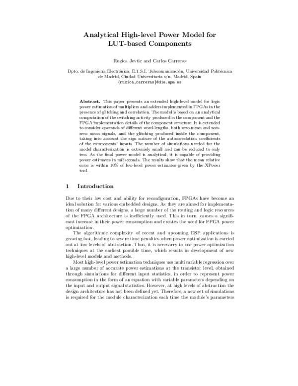 (PDF) Analytical High-Level Power Model for LUT-Based Components ...