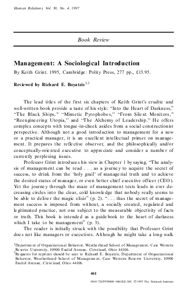 (PDF) Book Review: Management: A Sociological Introduction By Keith ...