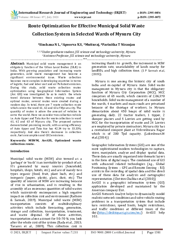 (PDF) IRJET- Route Optimization for Effective Municipal Solid Waste ...
