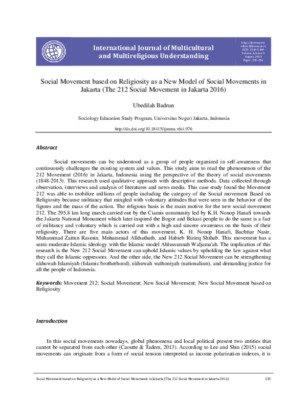 Social Movement based on Religiosity as a New Model of Social Movements ...